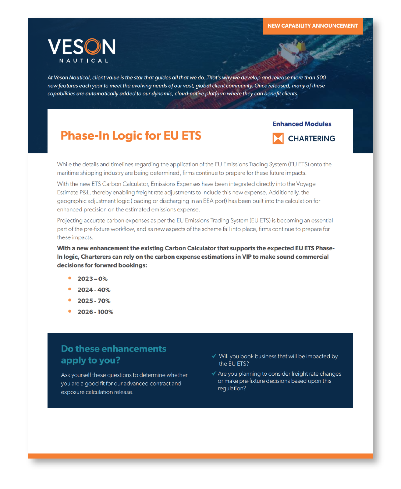 IMOS EU ETS Phase-In Logic Capability Spotlight - Veson Nautical IMOS EU ETS Phase-In Logic Capability Spotlight - Veson Nautical