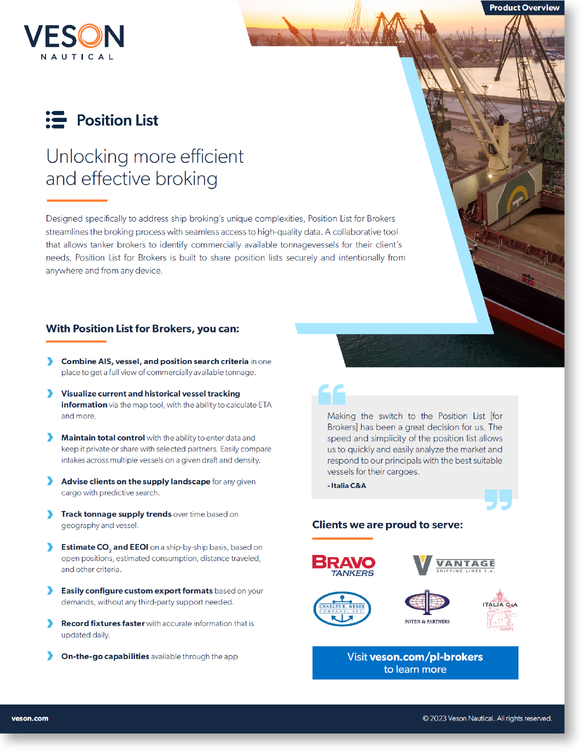 Position List for Brokers Product Overview - Veson Nautical